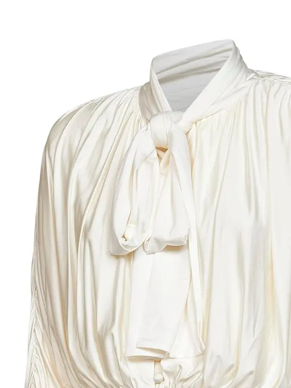 SELF-PORTRAIT Jersey Gathered Tie Neck Top - Multicolor
