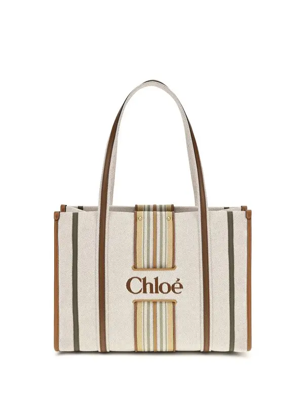 Chloé Woody Loop Canvas Tote Bag - Cream