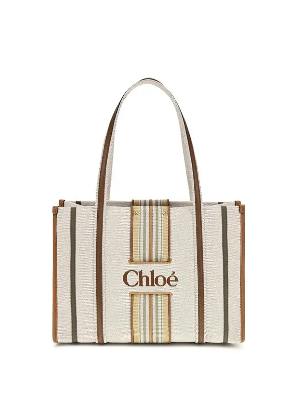 Chloé Woody Loop Canvas Tote Bag - Cream