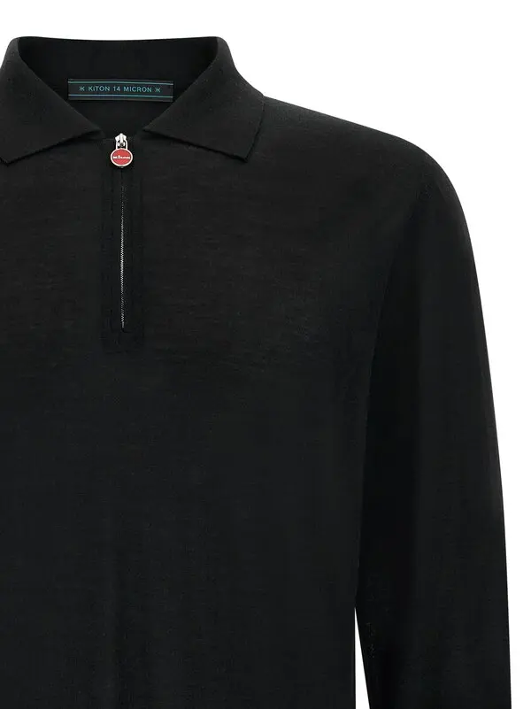 Kiton Wool Polo Shirt 14 Microns - Black