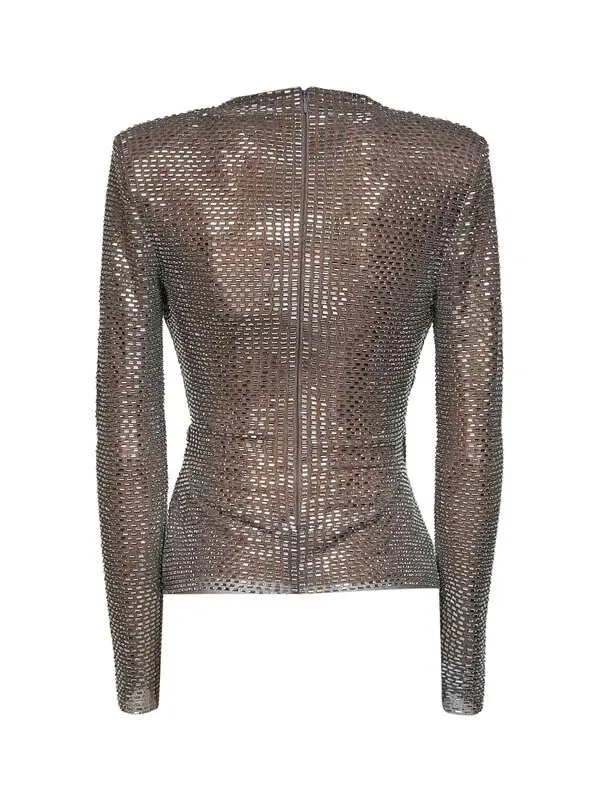 SELF-PORTRAIT Rhinestone Mesh Wrap Top - Multicolor