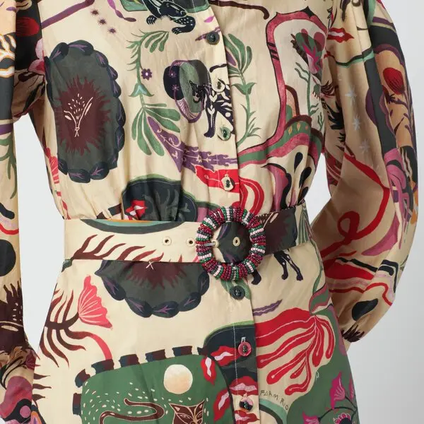 Farm Rio Printed Cotton Belted Shirt Dress - Multicolor