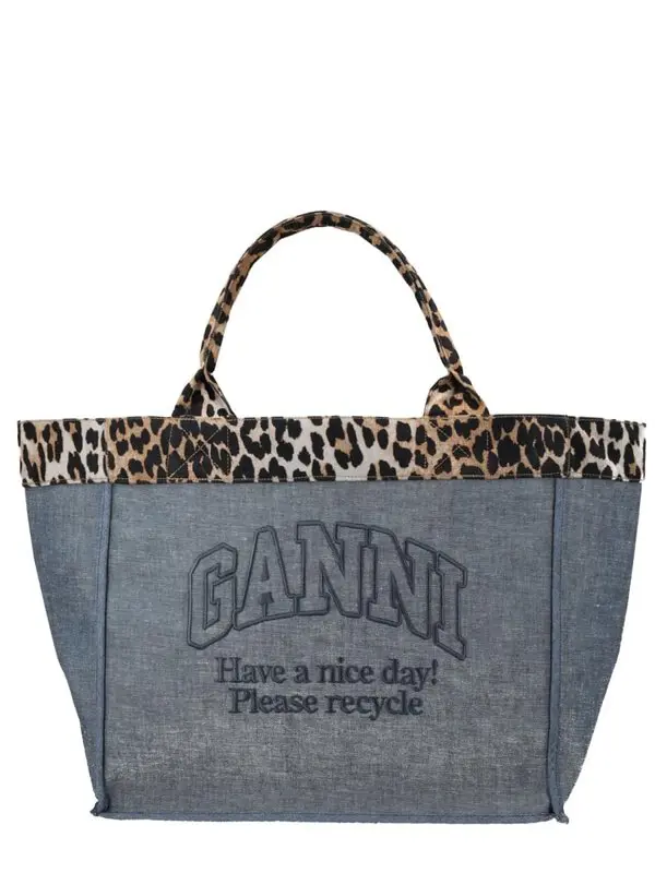 GANNI Tote Bag With Logo - Blue