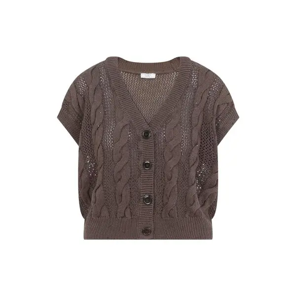 Peserico Cotton Cable-knit V-neck Top