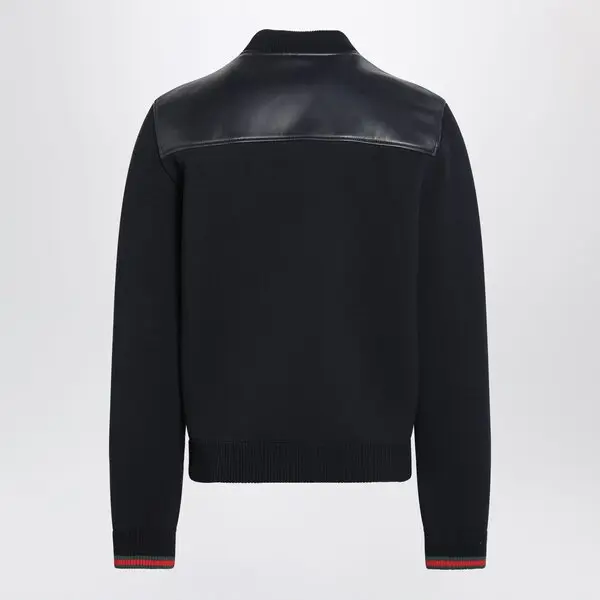 Gucci Navy Nappa Leather And Knit Bomber Jacket