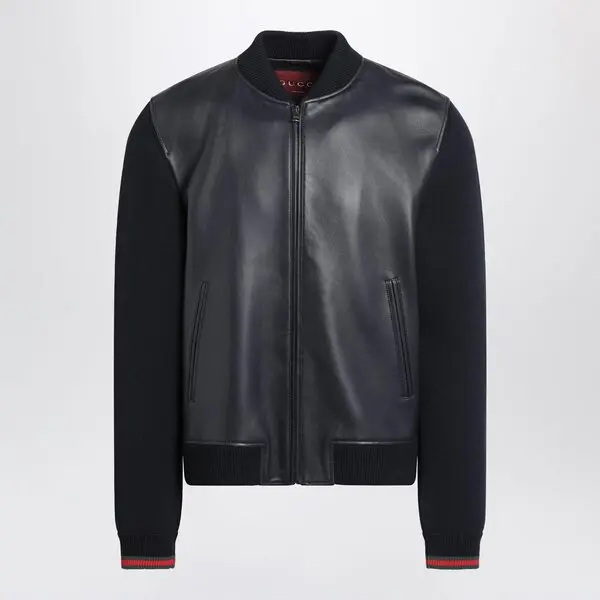 Gucci Leather And Knit Bomber Jacket - Blue