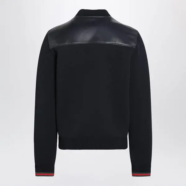 Gucci Leather And Knit Bomber Jacket - Blue