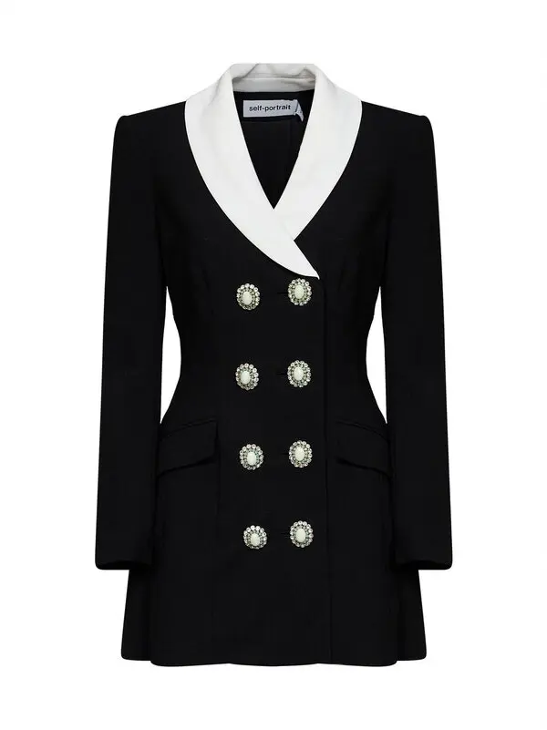 SELF-PORTRAIT Wool Tailored Blazer-style Mini Dress - Multicolor