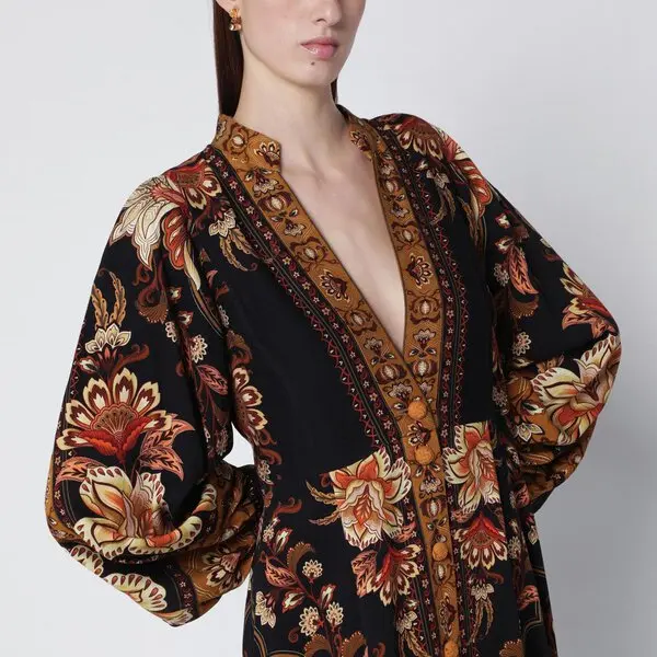 Farm Rio Majestic Garden Long Dress - Black