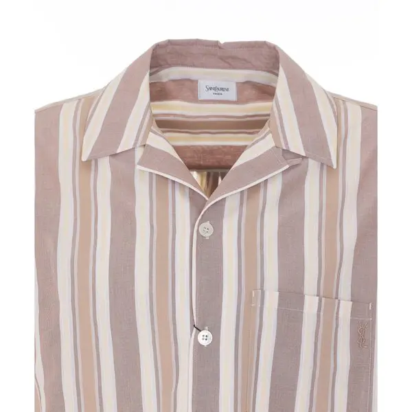 Saint Laurent Cassandre Striped Short Sleeves Shirt - Cream