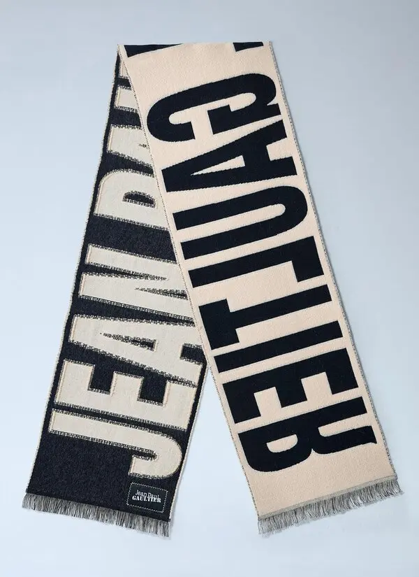 JEAN PAUL GAULTIER Logo Motif Wool Scarf - Black