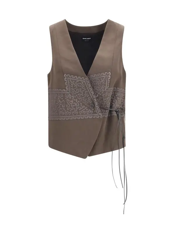Giorgio Armani Washed Silk And Virgin Wool Jacquard Vest - Brown