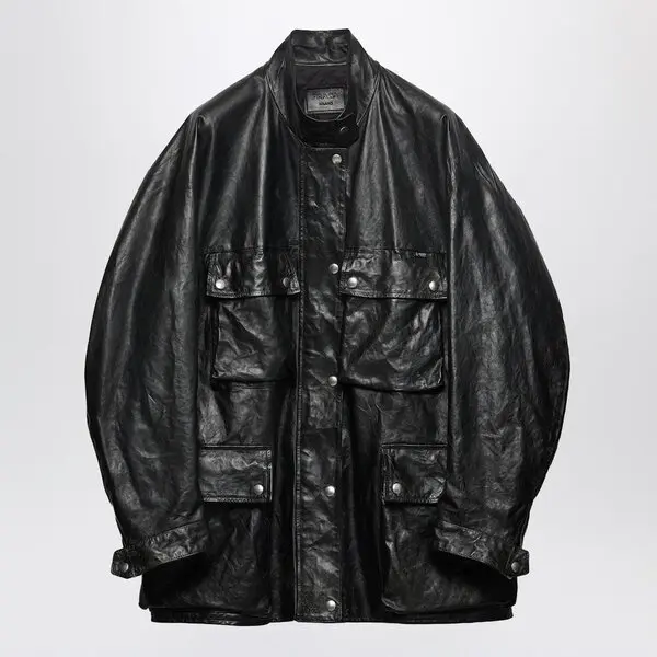 Prada Peacoat In Antiqued Leather - Black