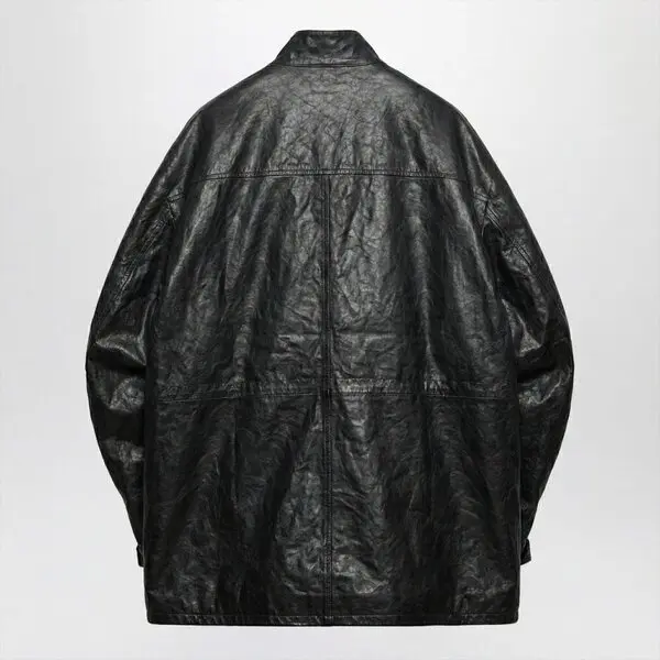Prada Antiqued Leather Pea Coat - Black