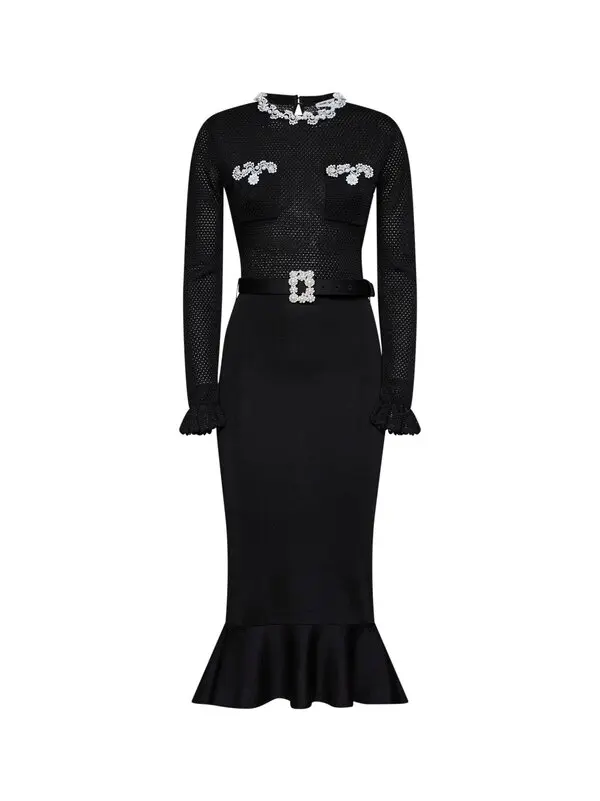 SELF-PORTRAIT Beaded Embroidery Knit Midi Dress - Multicolor