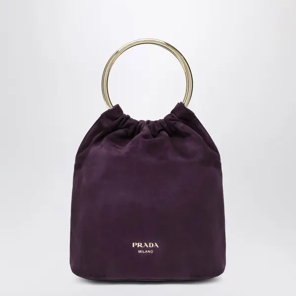 Prada Mini Bucket Bag In Plum Suede - Purple