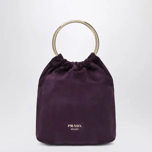Prada Mini Bucket Bag In Plum Suede - Purple