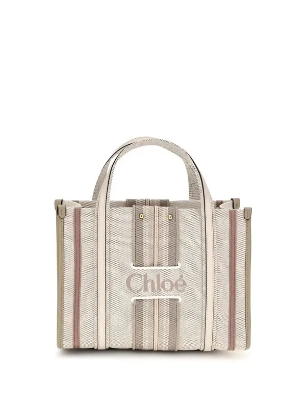 Chloé Woody Loop Canvas Tote Bag - Cream