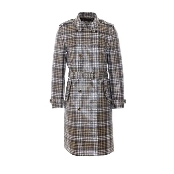 Burberry Logo Checked Trench Coat - Cream