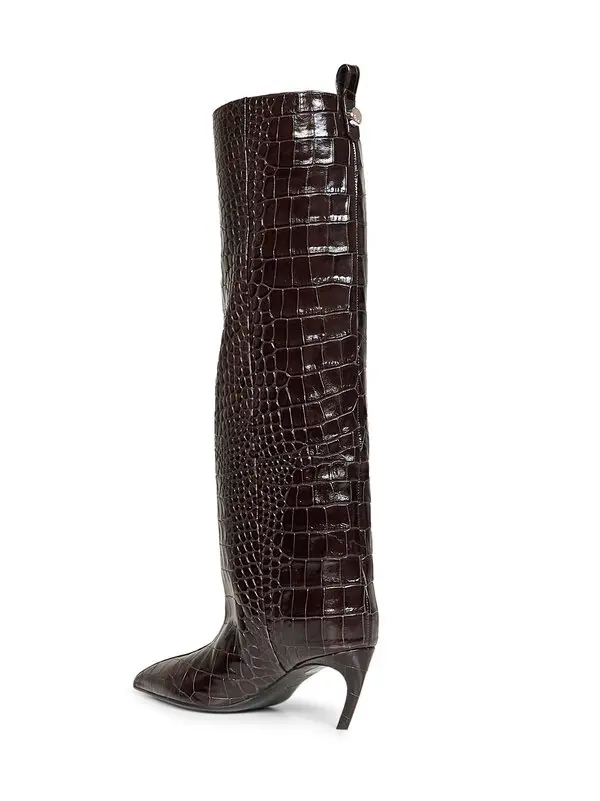 Attico Dark Brown Croco-printed Leather Lea High Boots - Multicolor