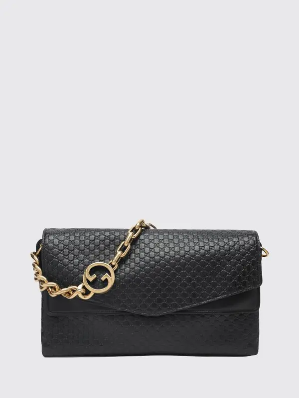 Gucci Embossed Gg Monogram Leather Shoulder Bag - Black
