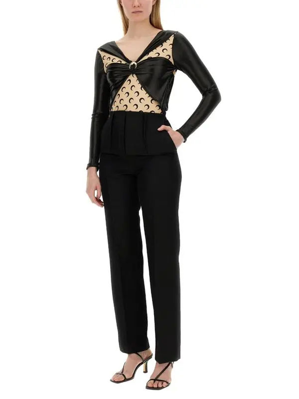 MARINE SERRE Draped Bodysuit - Black