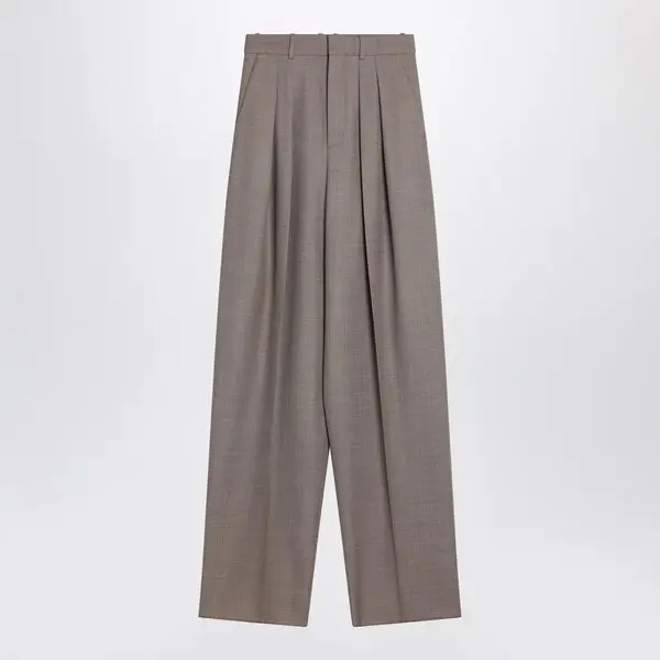 Saint Laurent Wide Leg Wool Trousers - Cream