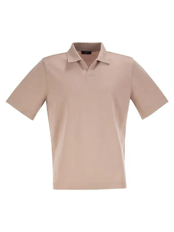Herno Cotton Jersey Polo Shirt With Open Collar