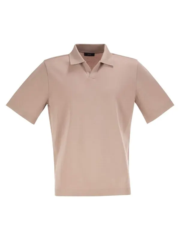 Herno Cotton Jersey Polo Shirt With Open Collar - Pink