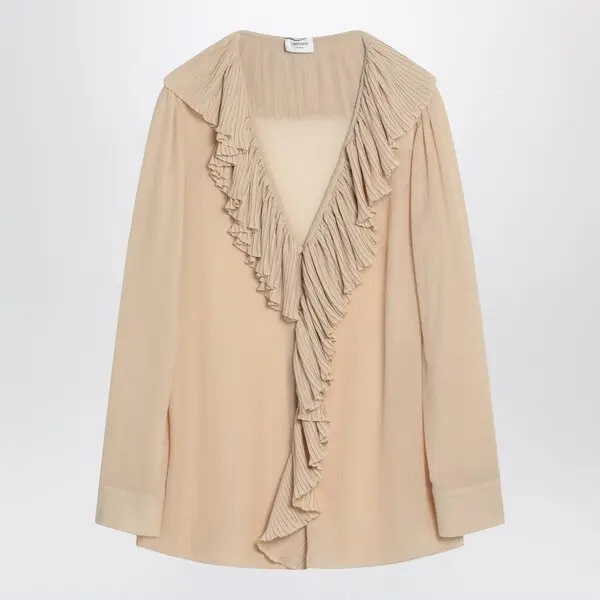 Saint Laurent Beige Ruffled Blouse In Silk