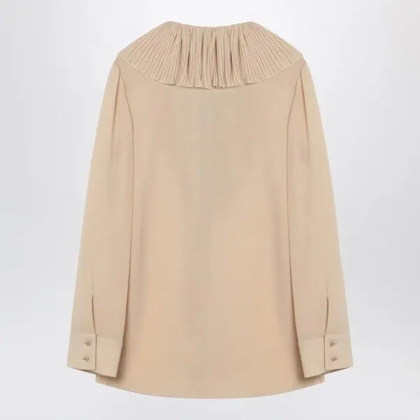 Saint Laurent Beige Ruffled Blouse In Silk