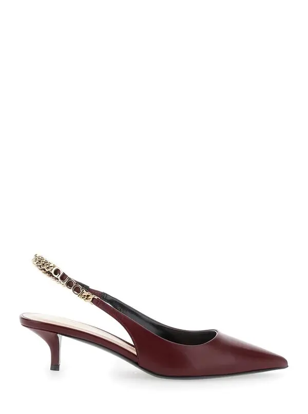 Gucci Signoria' Red Ancora Slingback Pumps With Lettering In Leather - Multicolor
