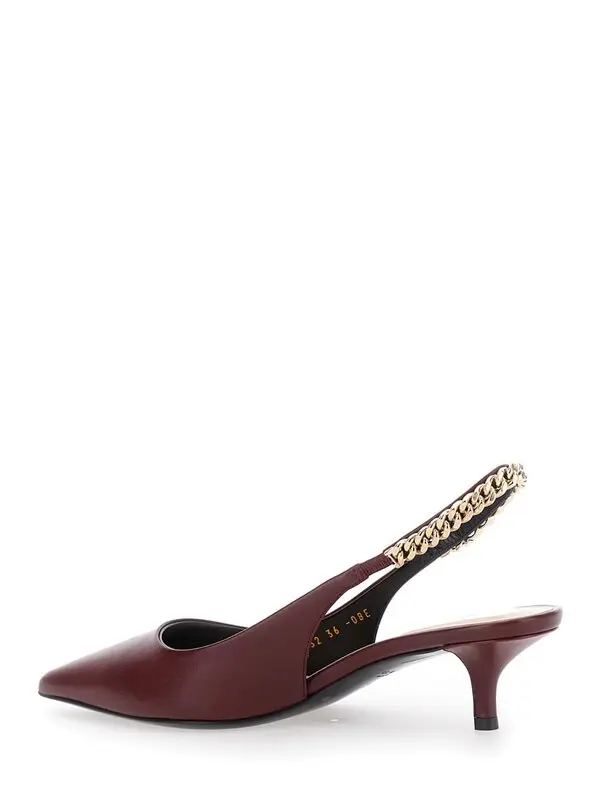 Gucci Signoria' Red Ancora Slingback Pumps With Lettering In Leather - Multicolor