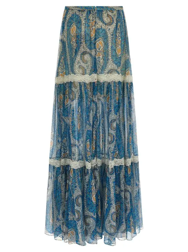 Etro Lace Insert Silk Skirt - Blue