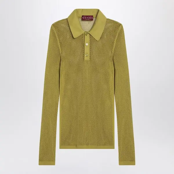 Gucci Pistachio Perforated Technical Knit Polo - Green