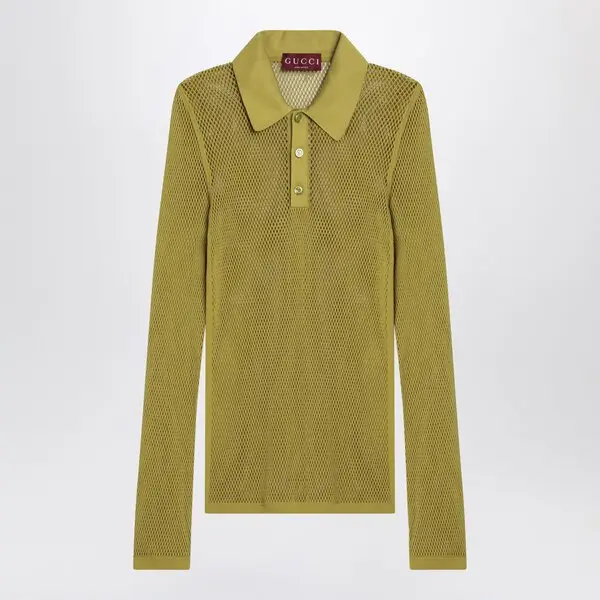Gucci Pistachio Perforated Technical Knit Polo - Green