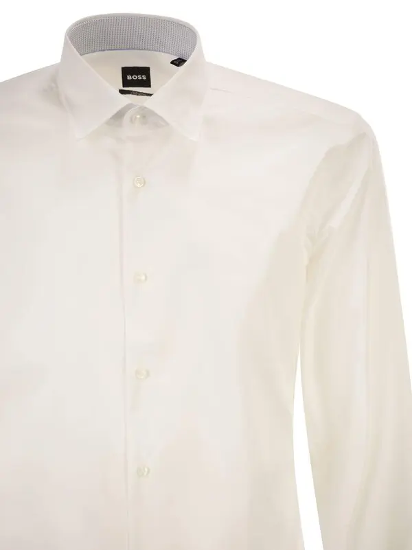 BOSS Slim Fit Shirt In Stretch Cotton Poplin - White