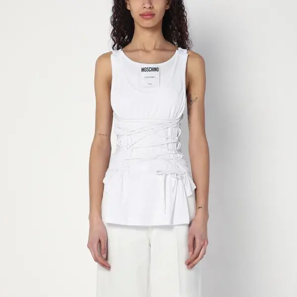 Moschino Tank Top In Cotton With Laces - White