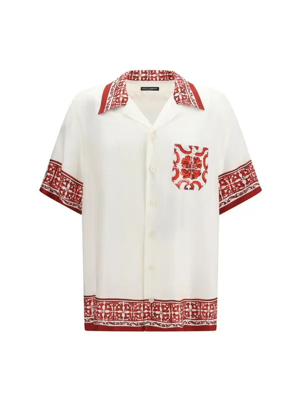 Dolce & Gabbana Hawaii Shirt In Jacquard Twill With Majolica Print - White