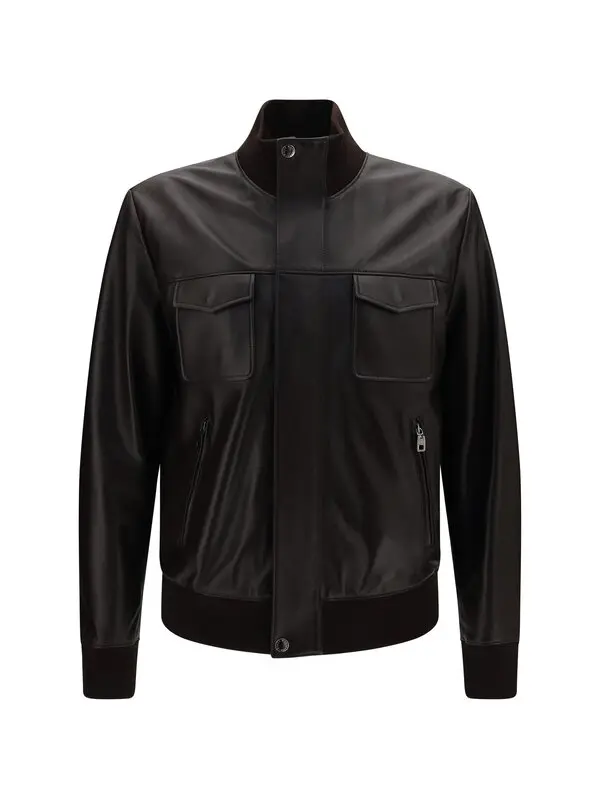 Dolce & Gabbana Lambskin Bomber Jacket - Brown