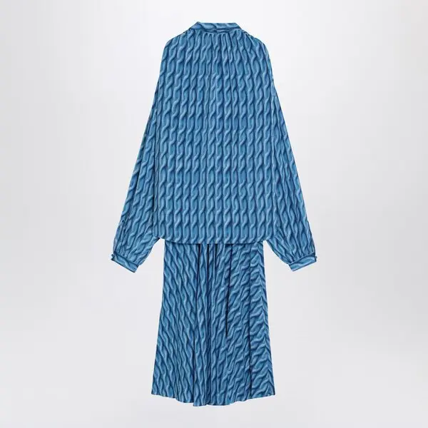 Balenciaga Printed Silk Midi Dress With Bow Detail - Blue