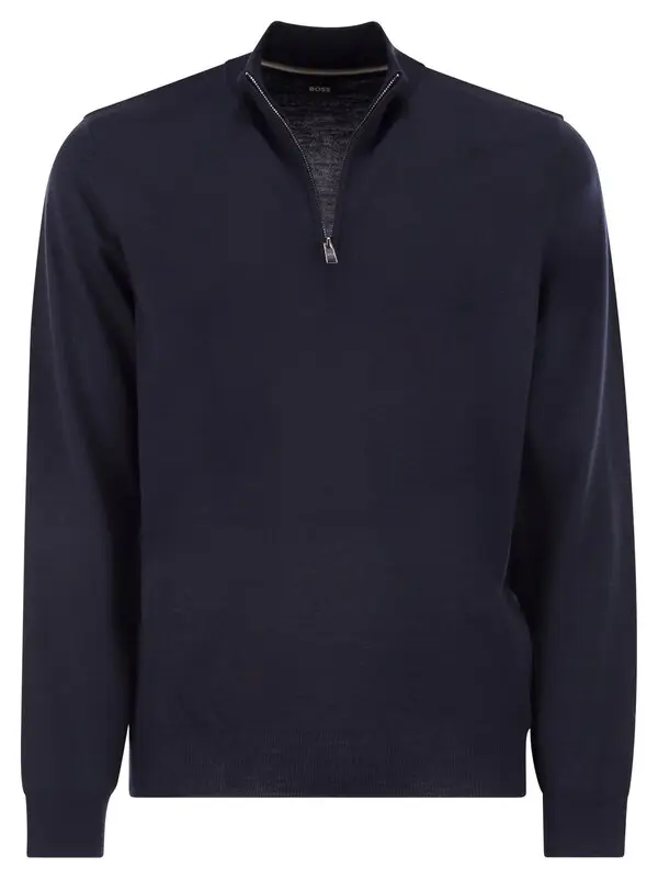 BOSS Virgin Wool Jumper With Zip Collar