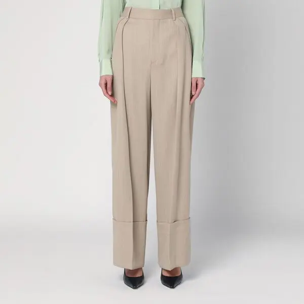 Victoria Beckham Wool Wide Leg Trousers - Cream