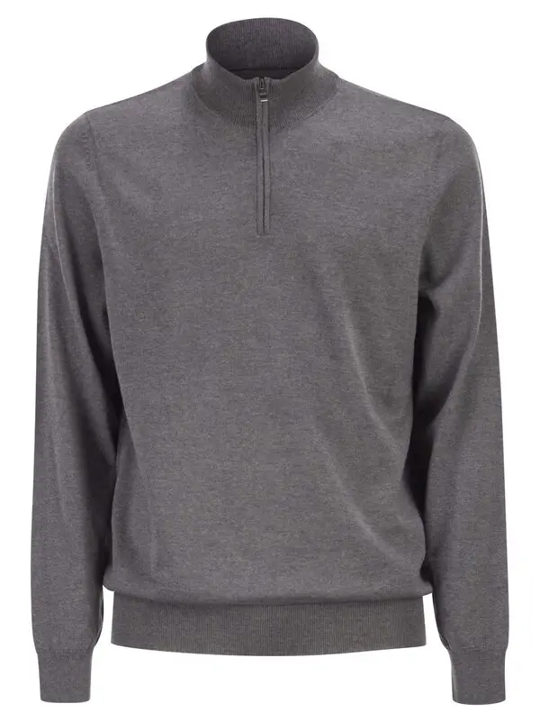BOSS Virgin Wool Jumper With Zip Collar