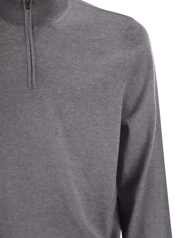 BOSS Virgin Wool Jumper With Zip Collar