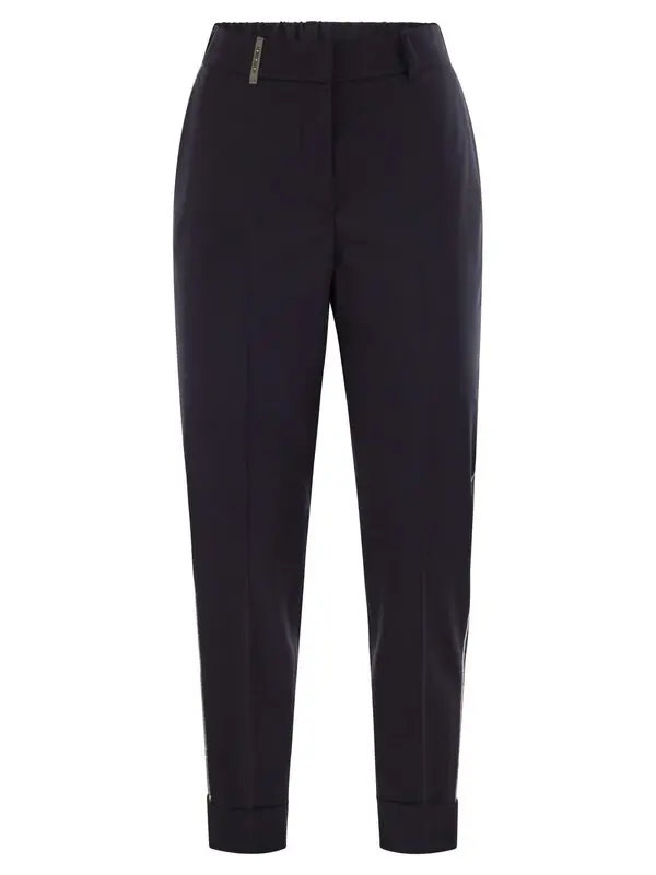 Peserico Virgin Wool Blend Trousers With Jewellery - Blue