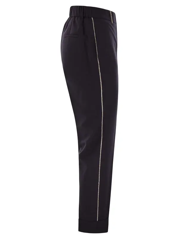 Peserico Virgin Wool Blend Trousers With Jewellery - Blue
