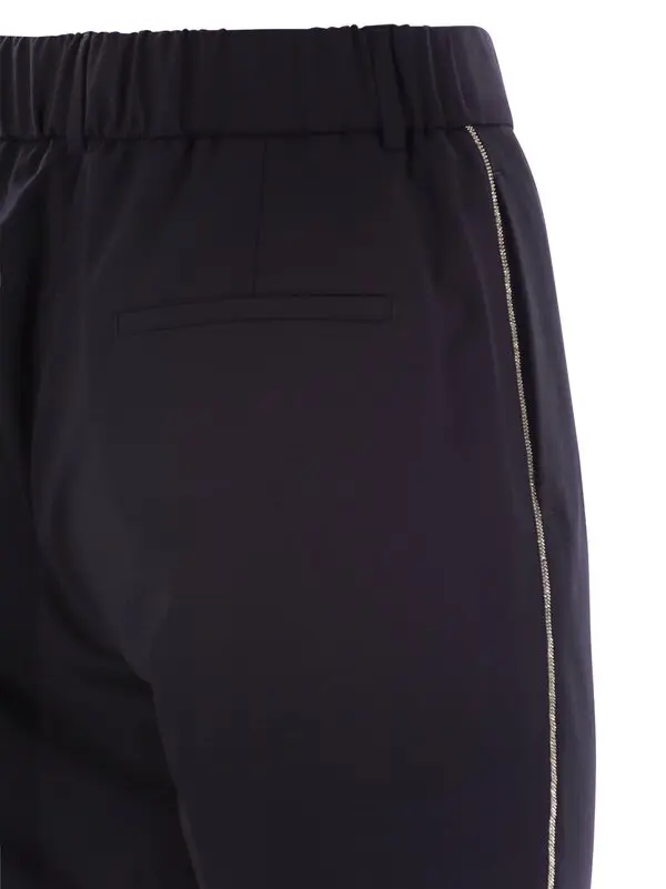 Peserico Virgin Wool Blend Trousers With Jewellery - Blue