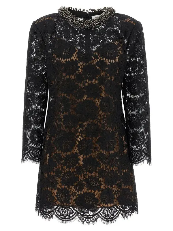 SELF-PORTRAIT Jewel Collar Lace Dress - Black
