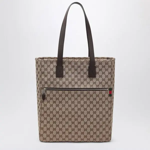 Gucci Large Gg Beige Fabric Shopping Bag - Brown